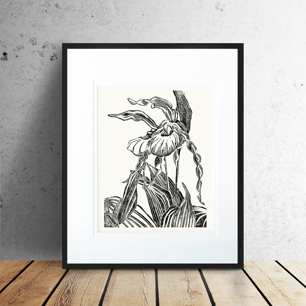 Lady Slipper Pair – original linoleum block print – Main Street Art