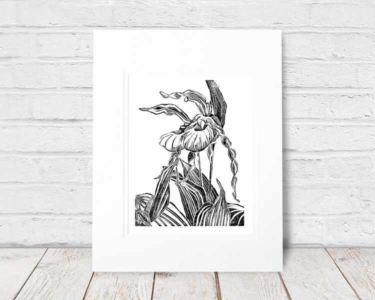 Lady Slipper Pair – original linoleum block print – Main Street Art